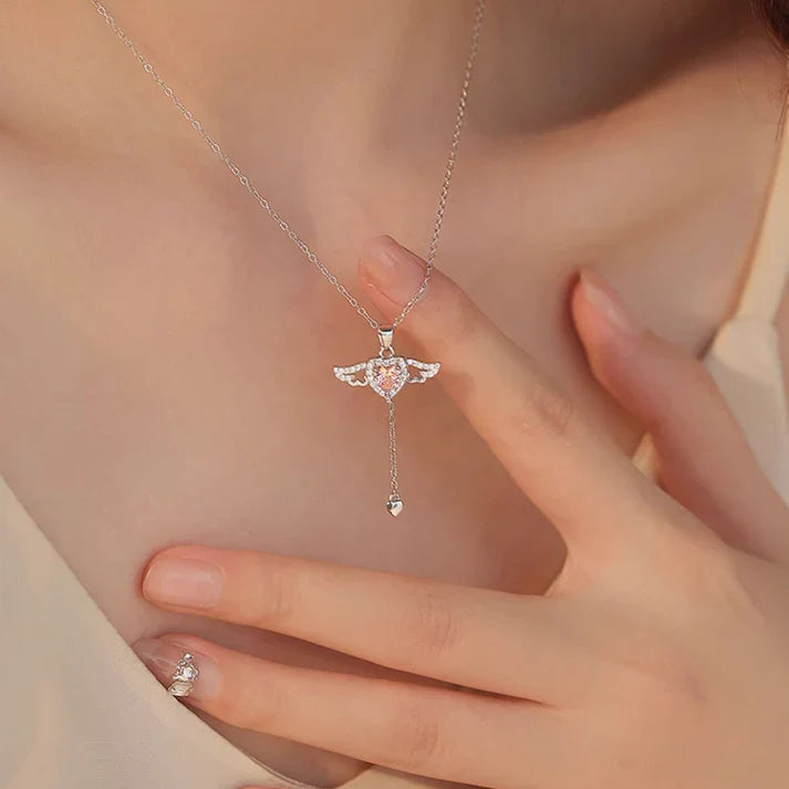 Silver Angel Wings Heart Necklace – Tecnoant